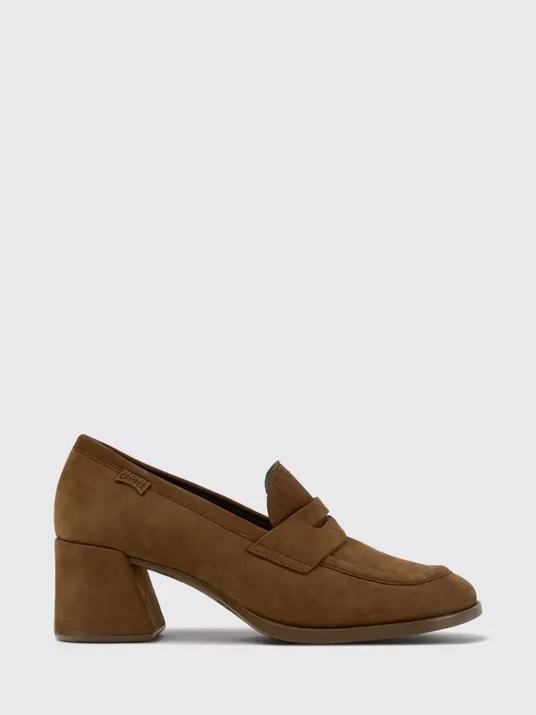 Camper Nubuck Loafers With Strap And Mid Heel - Brown