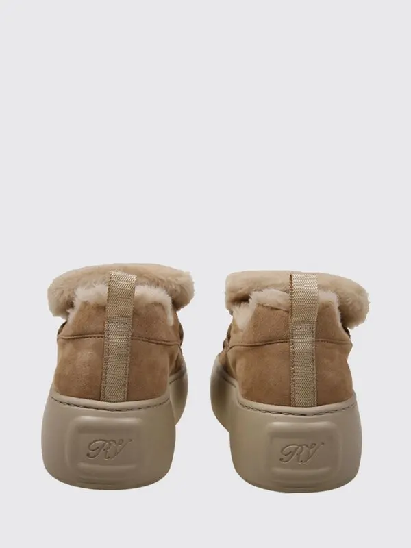 ROGER VIVIER Suede Jewel Buckle Shearling Lined Sneakers - Beige
