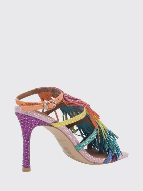 Kurt Geiger Square-toe Stiletto Sandals With Fringe And Rhinestone Embellishments - Multicolor