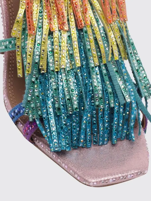 Kurt Geiger Square-toe Stiletto Sandals With Fringe And Rhinestone Embellishments - Multicolor