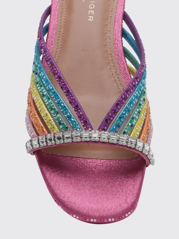 Kurt Geiger Striped Fabric Flat Sandals With Rhinestones