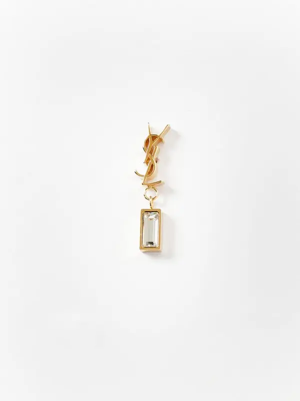Saint Laurent Cassandre Monogram Brass Earrings With Glass Detail - Gold