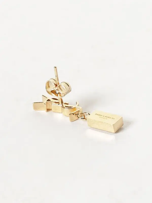 Saint Laurent Cassandre Monogram Brass Earrings With Glass Detail