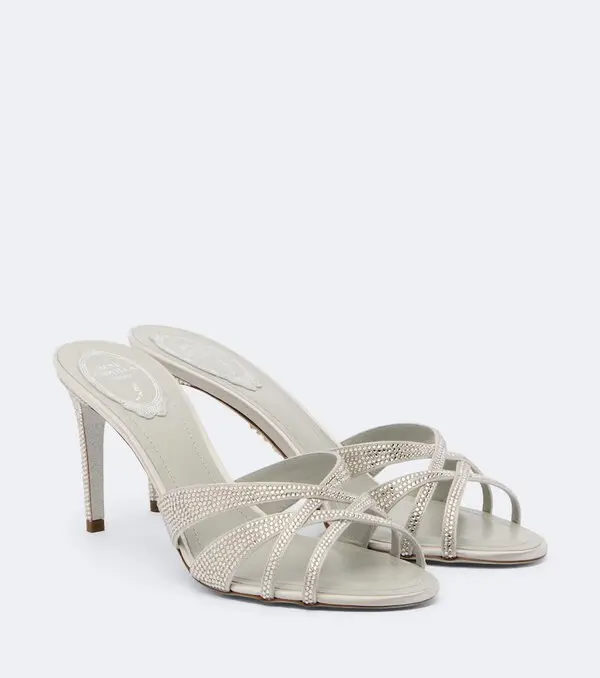 Rene Caovilla Margot Embellished Mules - Silver