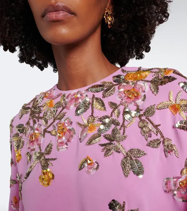 Oscar De La Renta Caped Floral Silk-blend Georgette Gown