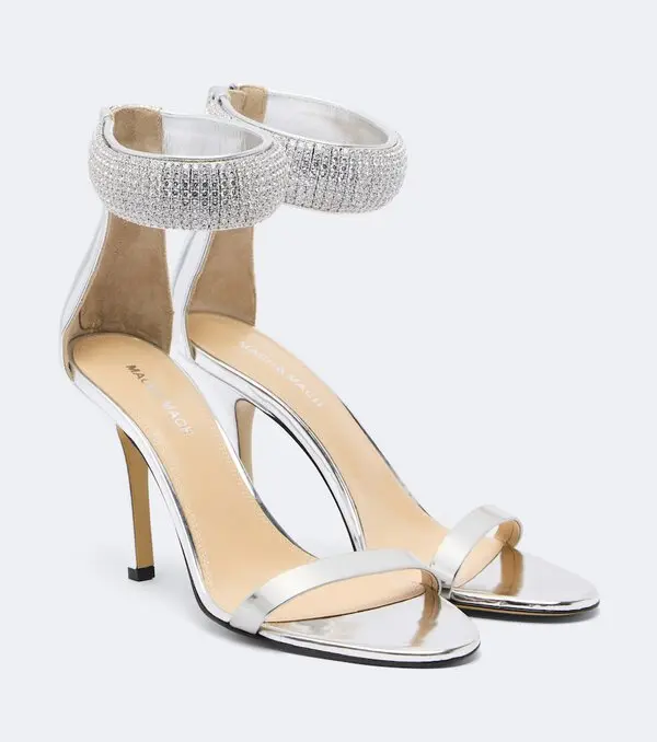 Mach & Mach She's A Lady Embellished Leather Sandals - Silver