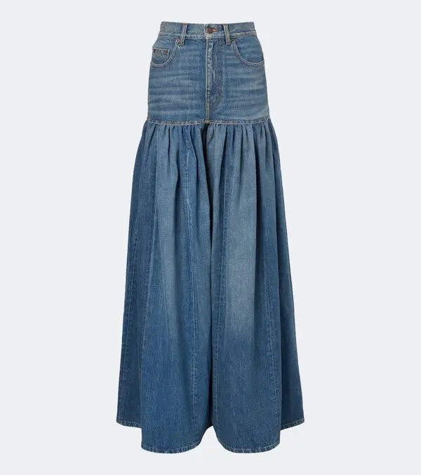 Chloé Pleated Denim Maxi Skirt - Blue