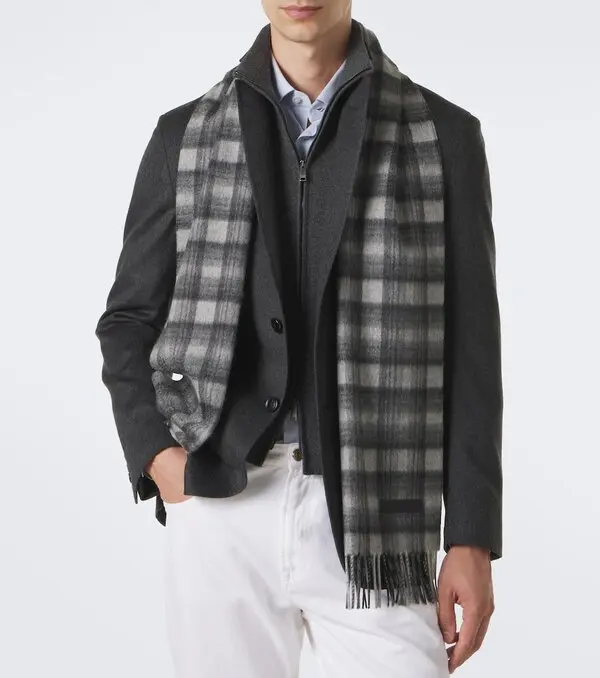 Zegna Checked Fringed Cashmere Scarf