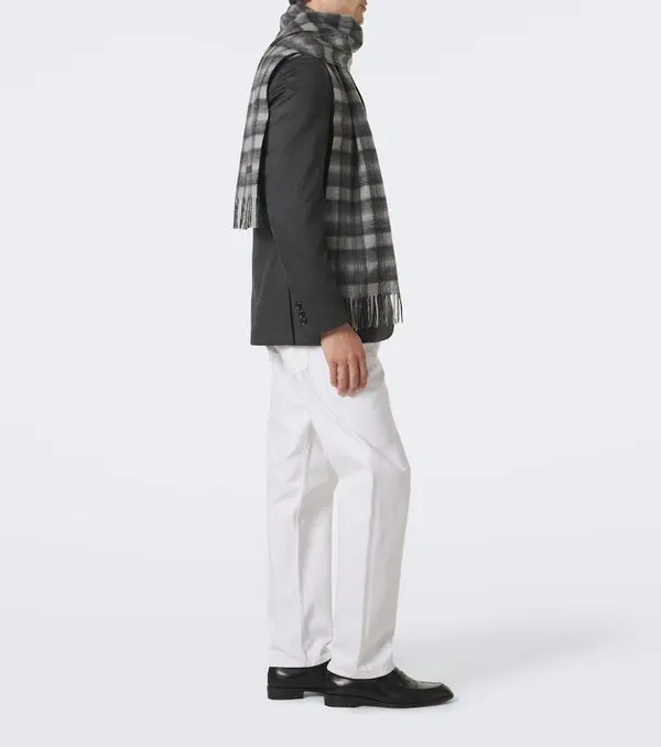 Zegna Checked Fringed Cashmere Scarf