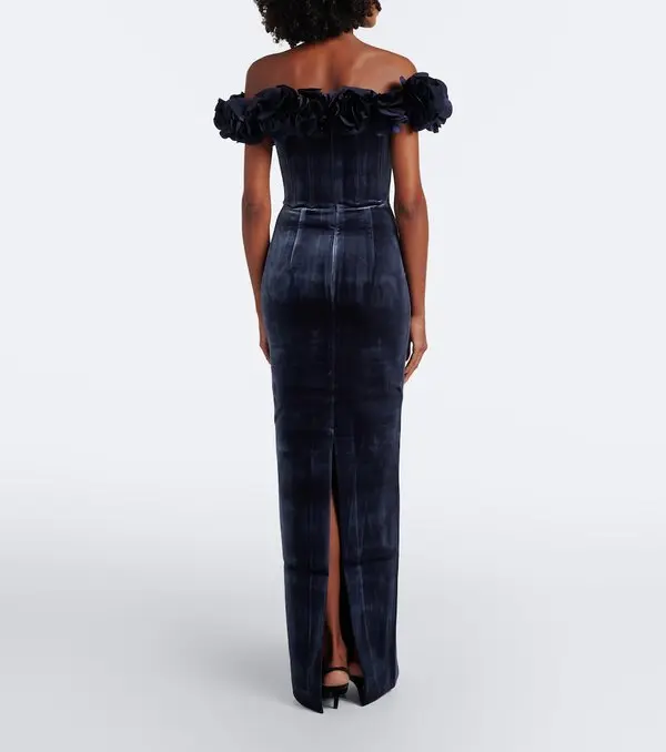 Rebecca Vallance Rosette Ruffled Velvet Gown