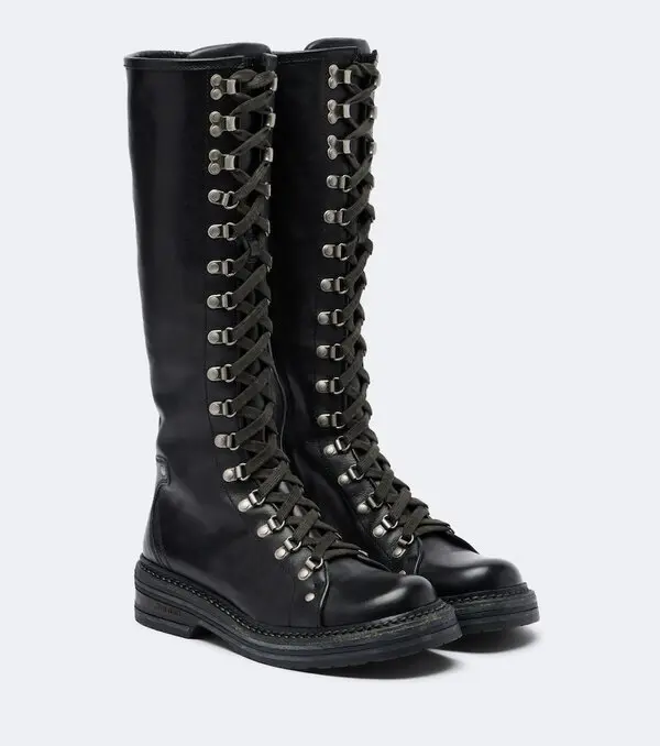 Miu Miu Leather Lace-up Boots - Black