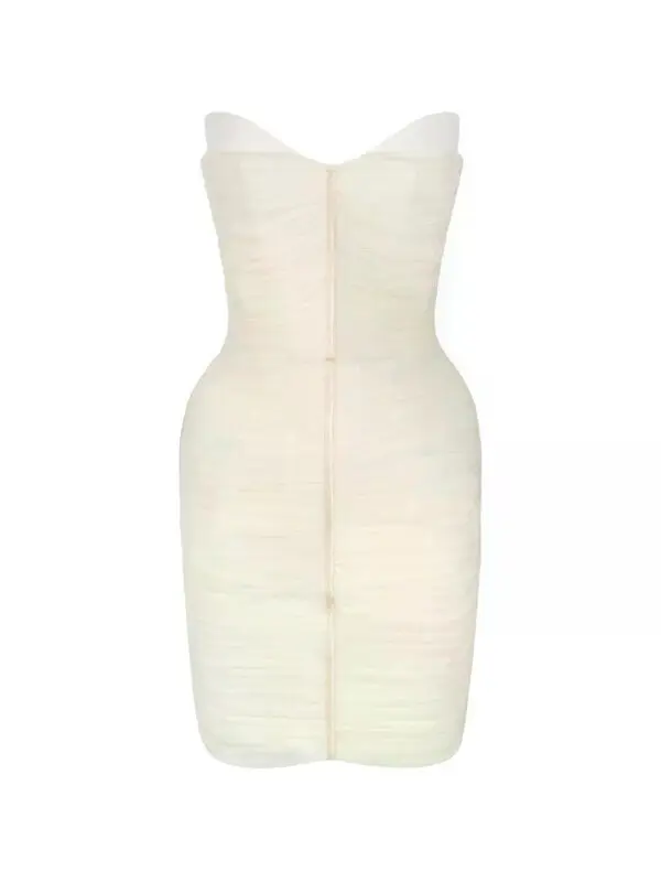 Elisabetta Franchi Mini Dress In Crepon Fabric - Neutrals