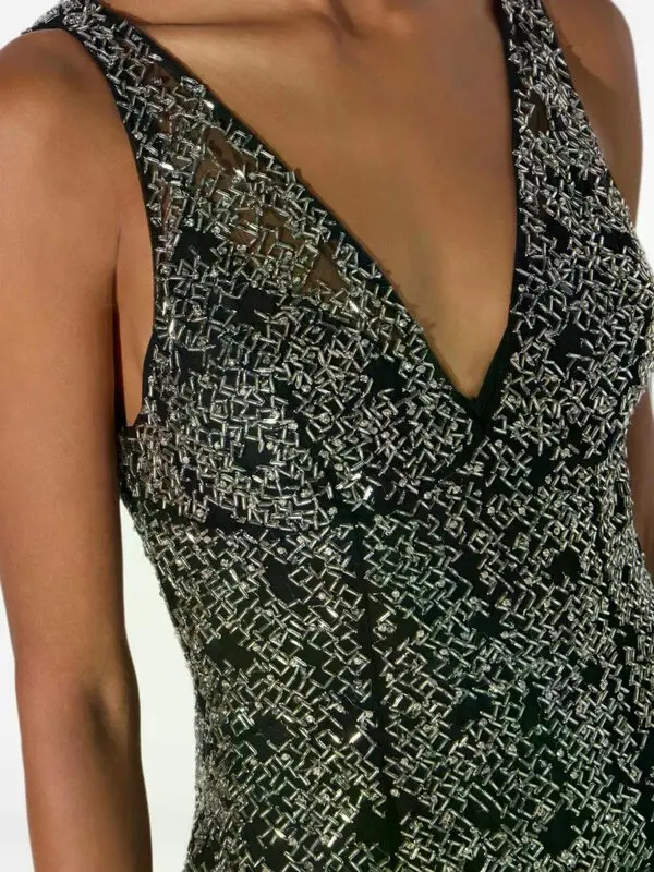 Elisabetta Franchi Embellished Tulle V-neck Dress