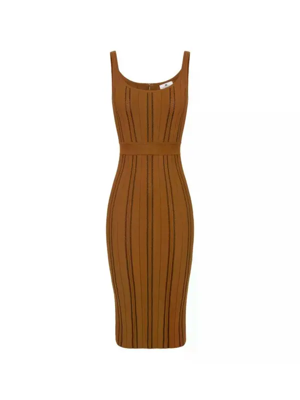 Elisabetta Franchi Origami Dress In Knit Fabric - Brown