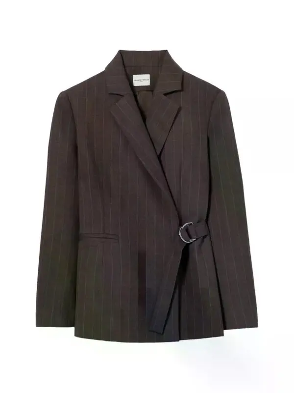 Claudie Pierlot Striped Double Buckle Suit Jacket - Brown