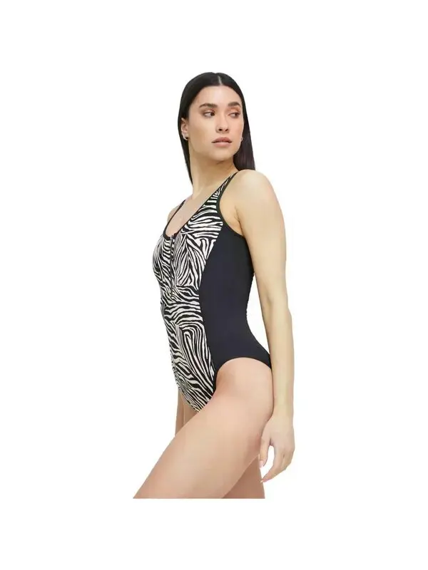 Michael Kors Zebra Print Zip-up Swimsuit - Black