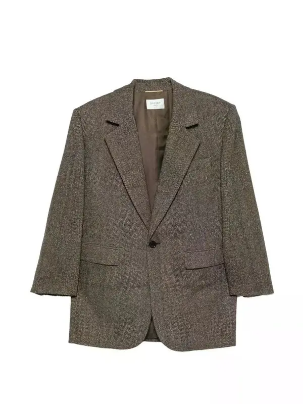 Saint Laurent Herringbone-pattern Single-breasted Coat - Brown
