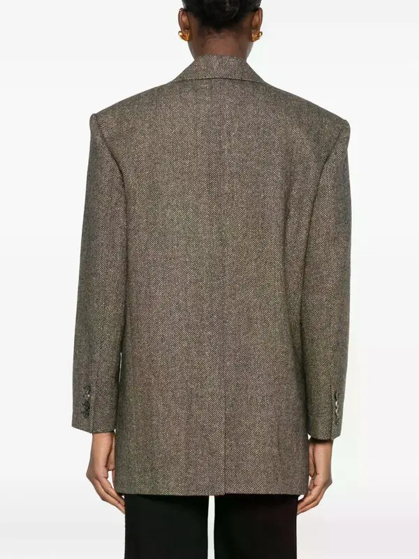 Saint Laurent Herringbone-pattern Single-breasted Coat