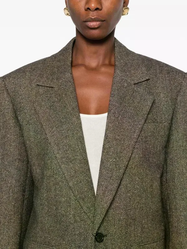 Saint Laurent Herringbone-pattern Single-breasted Coat