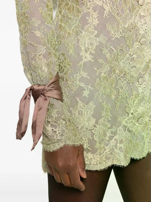 Saint Laurent Bow-cuff Lace Mini Dress - Green