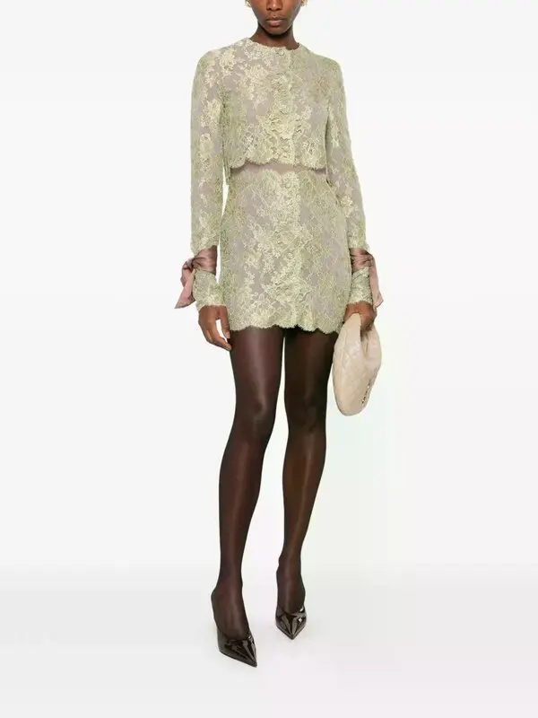Saint Laurent Lace Mini Dress With Bow Cuffs - Green