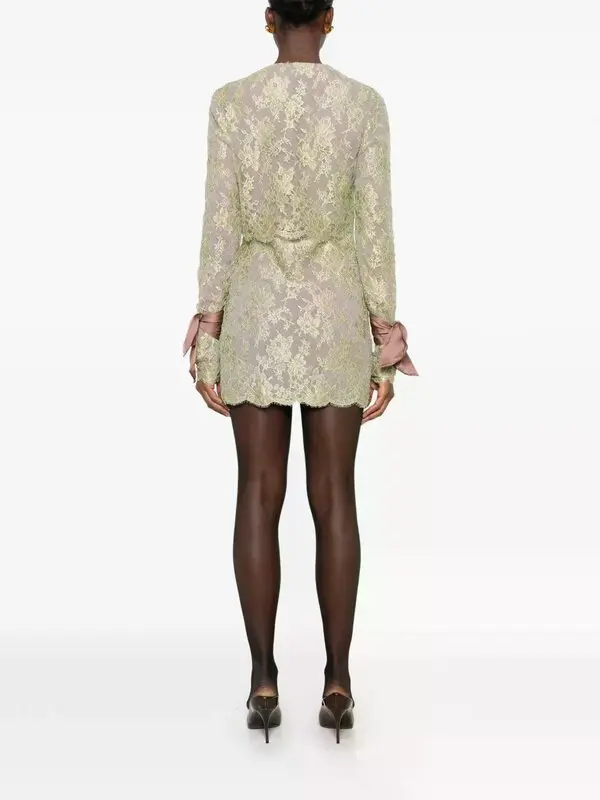 Saint Laurent Lace Mini Dress With Bow Cuffs