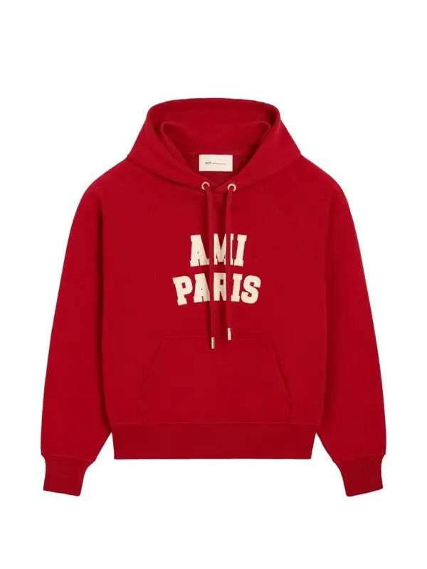 AMI Paris Logo Cotton Hoodie - Red