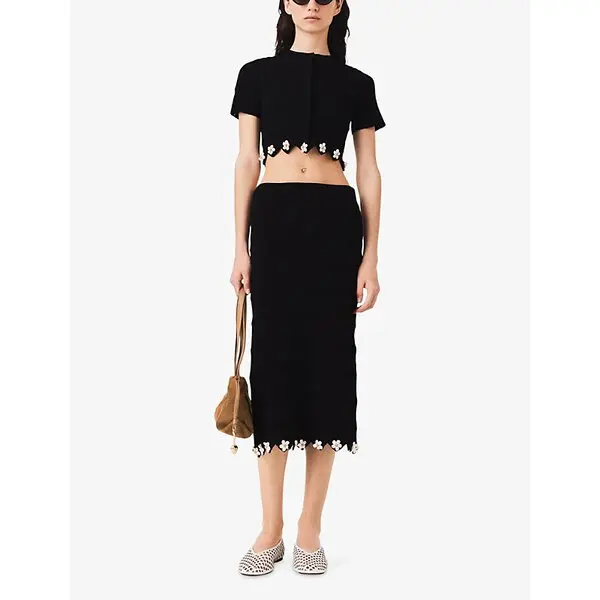 Maje Cropped Jewelled-button Knitted Cardigan