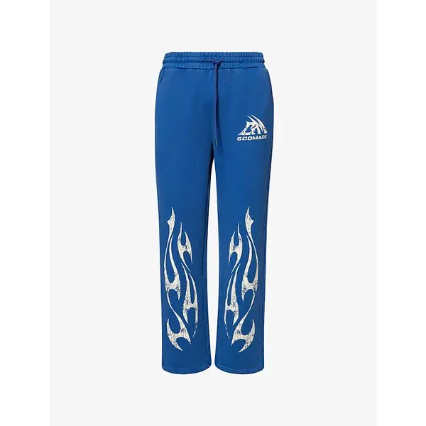 GODMADE Graphic-print Washed Cotton Joggers - Blue