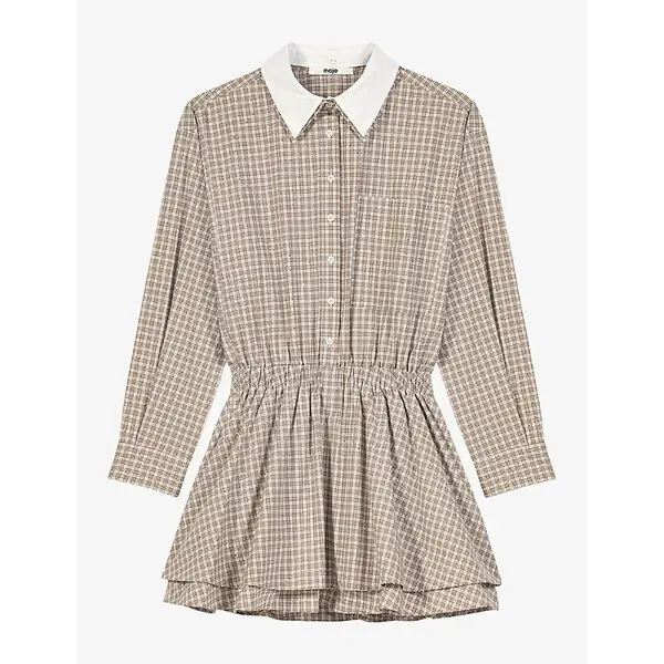 Maje Checked Rhinestone-embellished Cotton Mini Dress