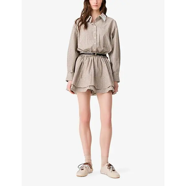 Maje Checked Rhinestone-embellished Cotton Mini Dress