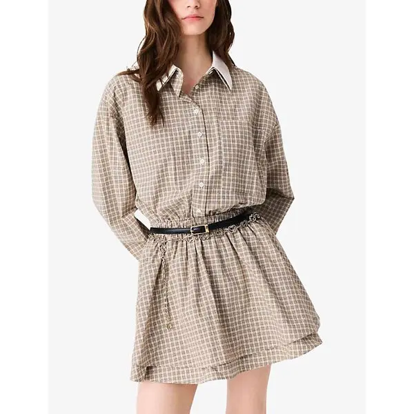 Maje Checked Rhinestone-embellished Cotton Mini Dress