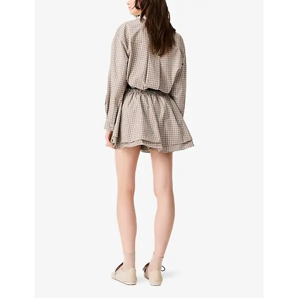 Maje Checked Rhinestone-embellished Cotton Mini Dress