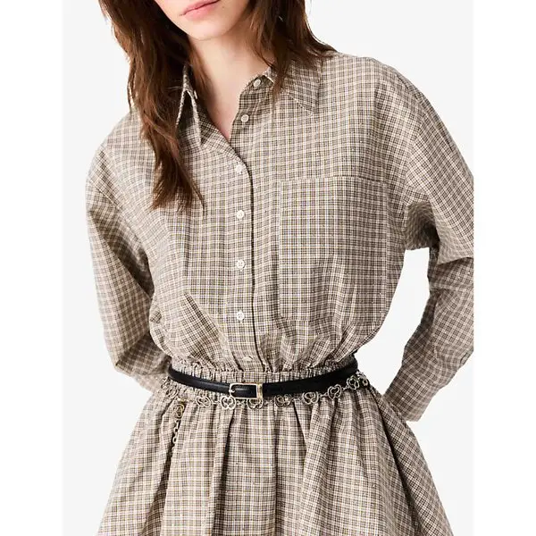 Maje Checked Rhinestone-embellished Cotton Mini Dress