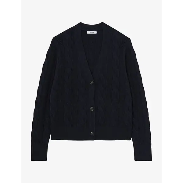 REISS Elloen Cashmere And Wool Cable-knit Cardigan - Navy
