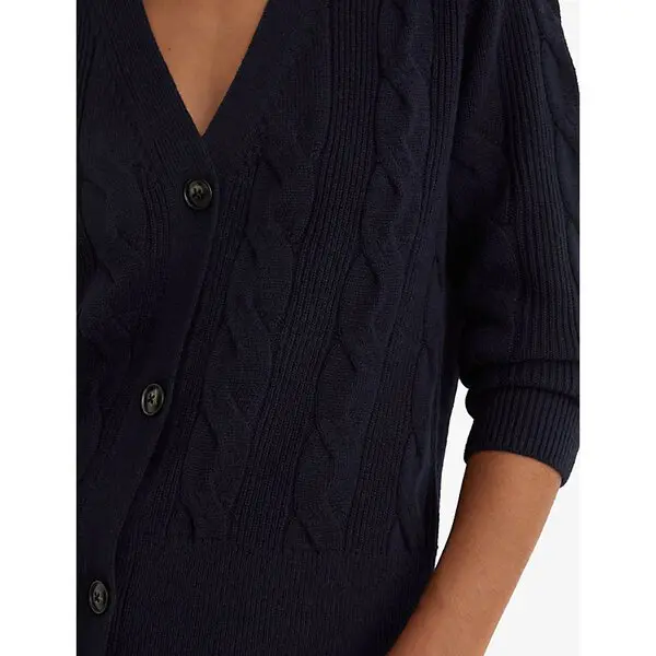 REISS Elloen Cashmere And Wool Cable-knit Cardigan - Navy