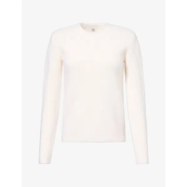 TOTEME Padded-shoulders Round-neck Cashmere Jumper - Ecru