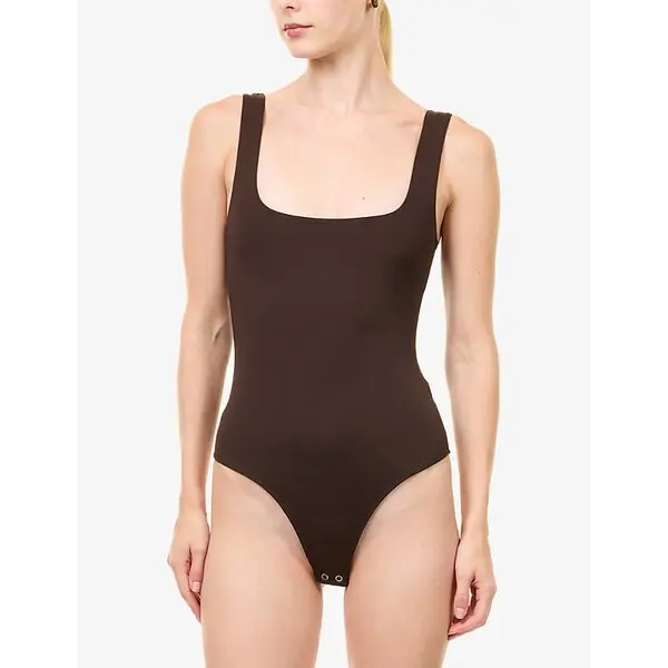 Good American Sculpting Square-neck Stretch-jersey Bodysuit - Espresso