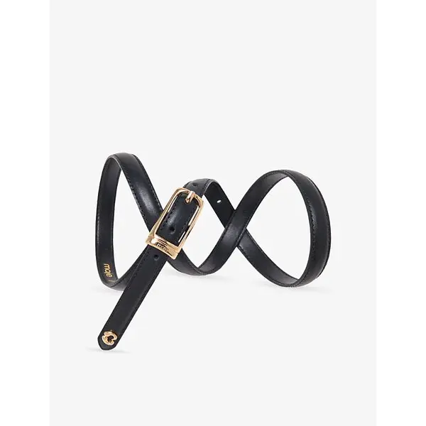Maje Buckle Slim Leather Belt - Black