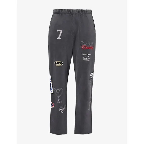 DUKE + DEXTER Dr4 Embroidered Washed Cotton Jogging Bottoms - Black
