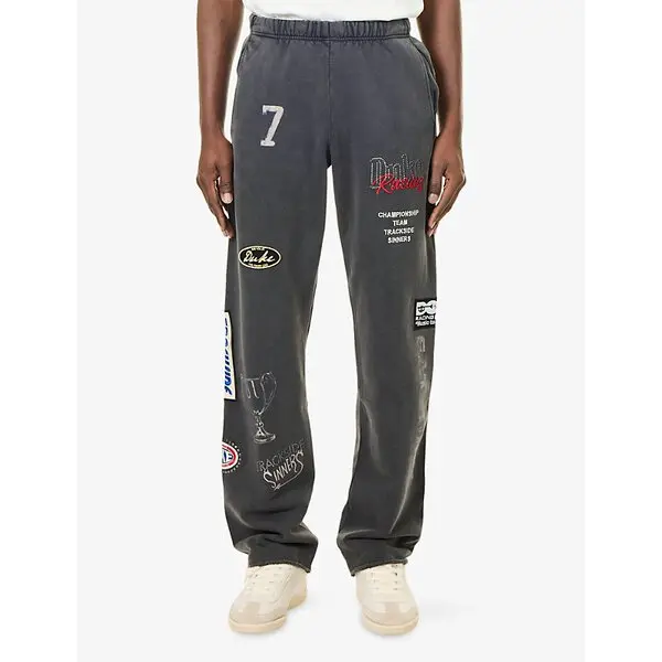DUKE + DEXTER Dr4 Embroidered Washed Cotton Jogging Bottoms