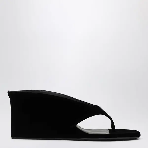 Alaïa Thong Mules With Wedge In Velvet - Black