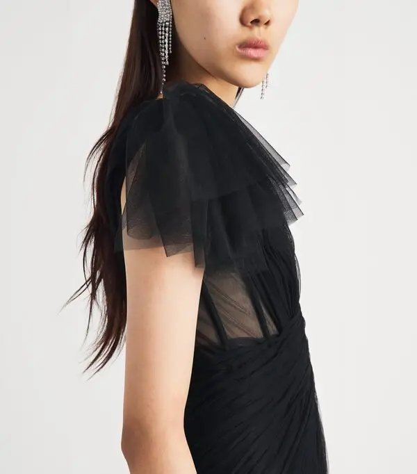 SANDRA MANSOUR Tulle One-shoulder Gown