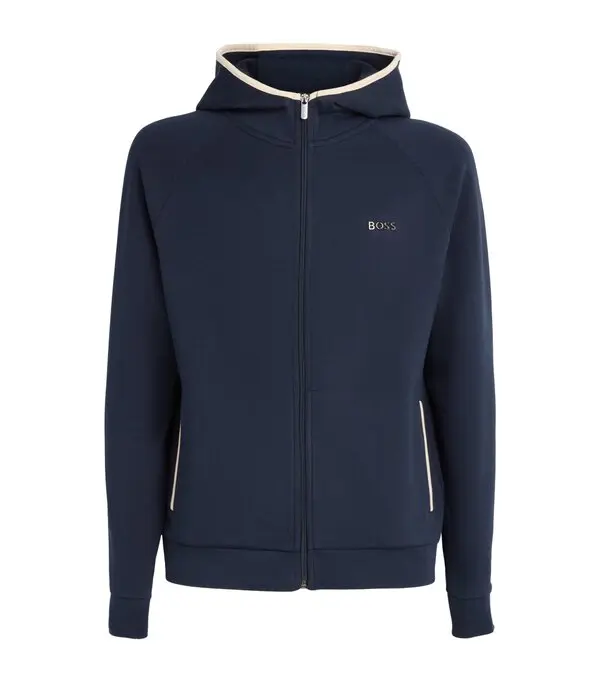 BOSS Contrast-trim Sense Zip-up Hoodie - Navy