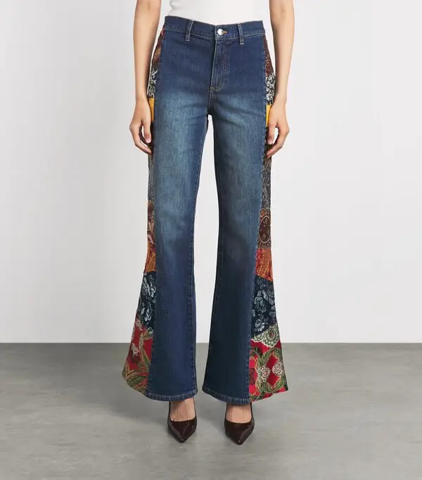 Alice + Olivia Stretch-denim Patchwork Flare Sb Jeans
