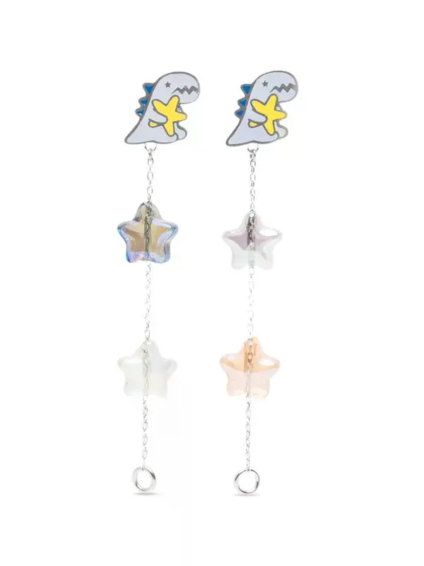 AGNES B. Dino Charm Drop Earrings - Silver