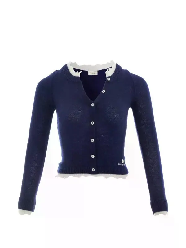 SHUSHU/TONG Navy Wool Contrast Trim Cardigan - Blue