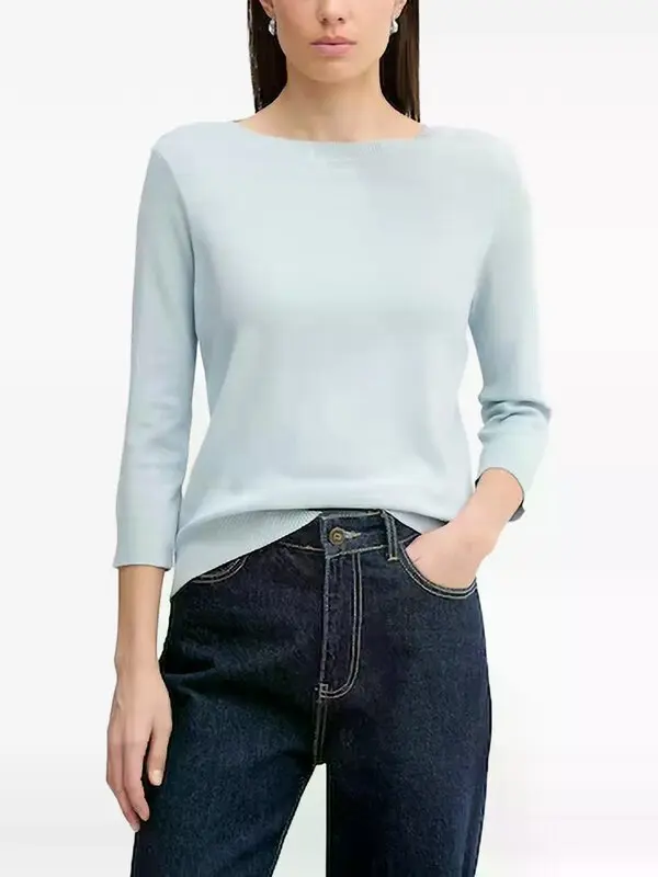 BENETTON Boat Neck Knitwear With 3/4 Sleeves And Ribbed Trims - Blue