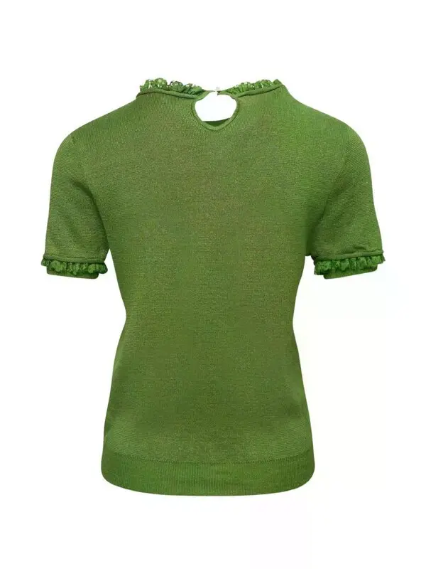SHUSHU/TONG Lace Trimmed Short Sleeve Sweater - Green