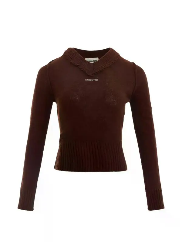 SHUSHU/TONG Sweetheart" Wool Sweater With Raw-edge Trim - Brown